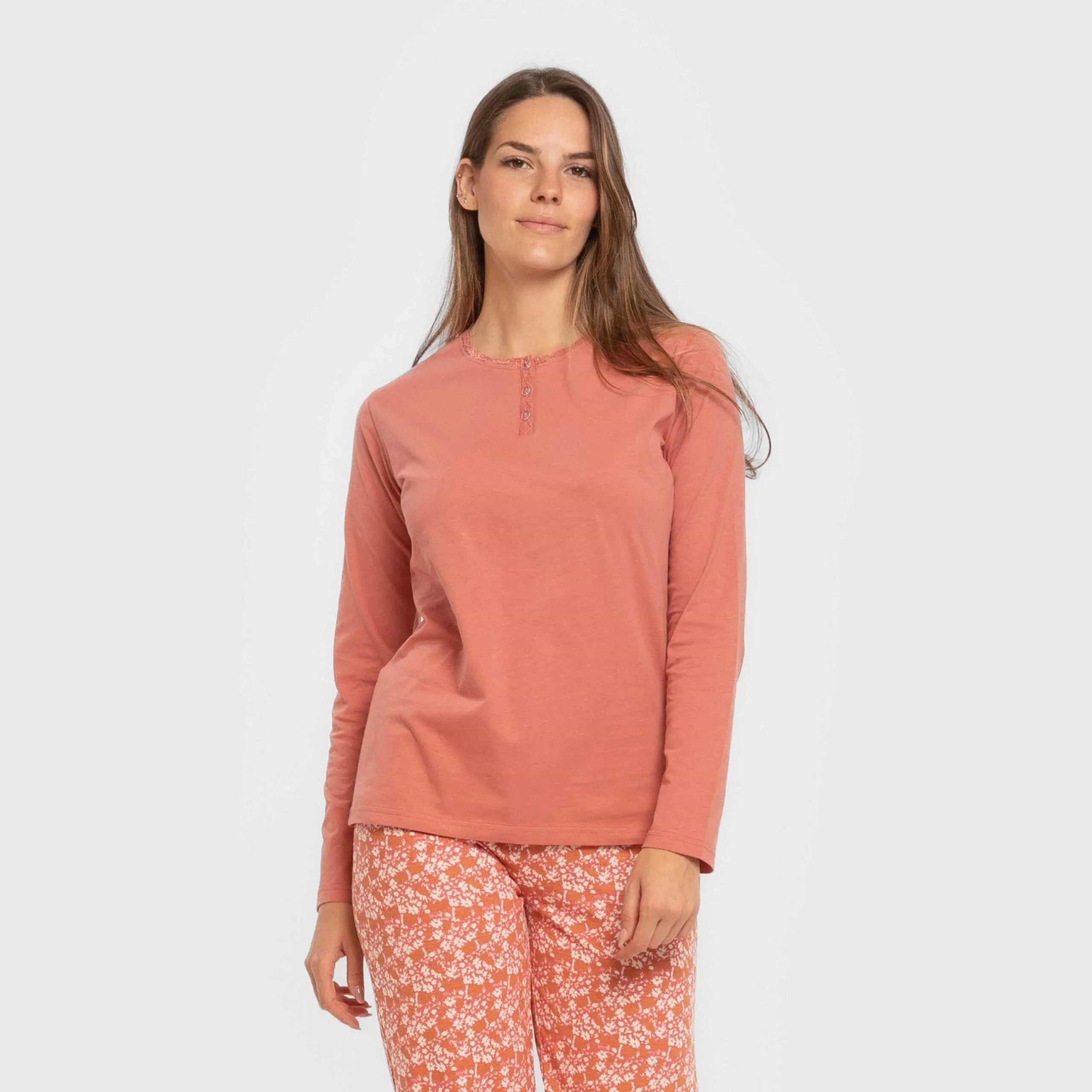 Pijama largo algodón Mesalia Marsala – Tramas+